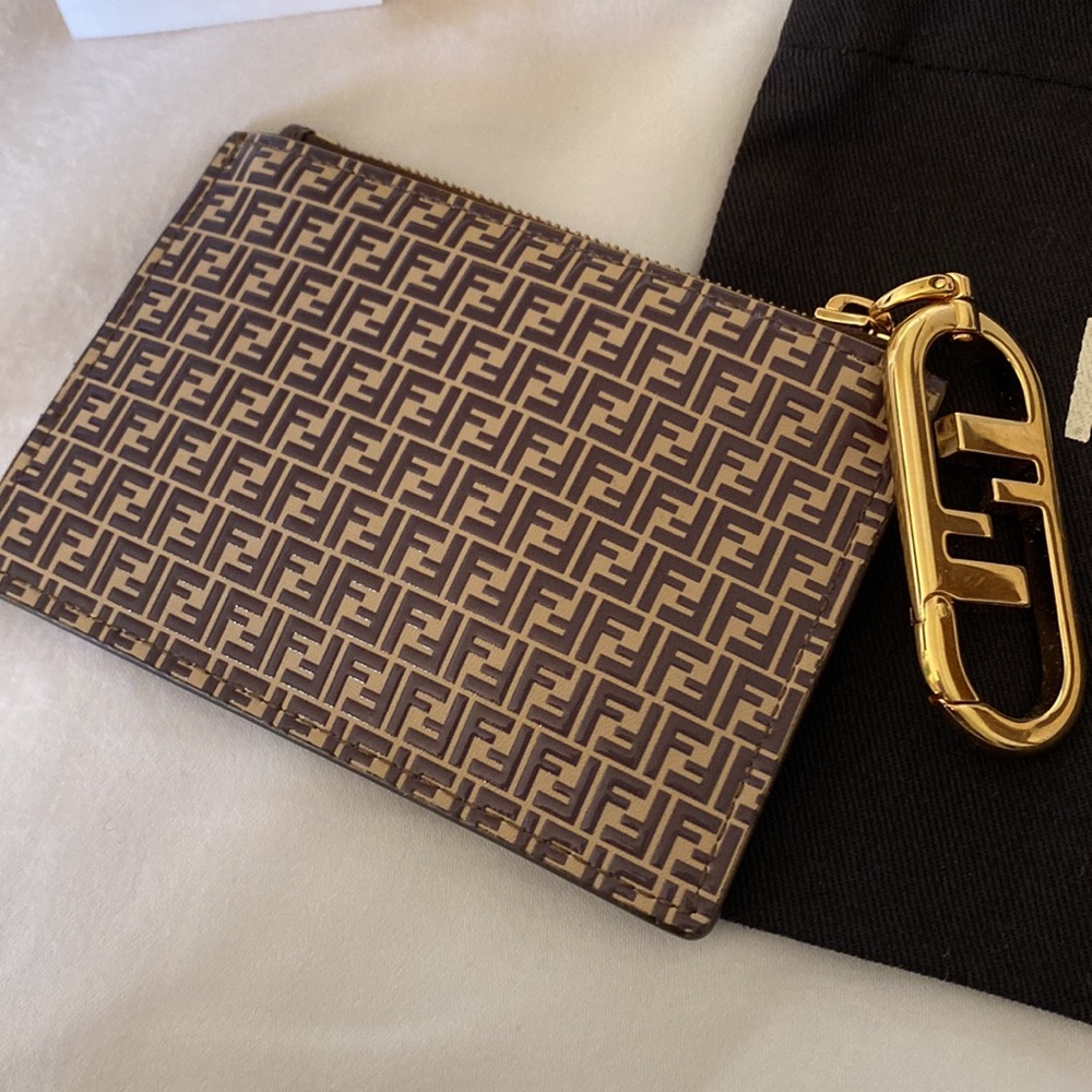 Authentic Fendi Brown Embossed Leather Coin Purse Wit… - Gem